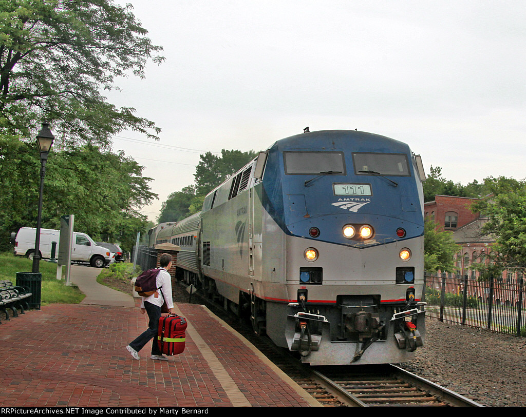 AMTK 111 Leads a 2 P42DC-2 Amcoach Train